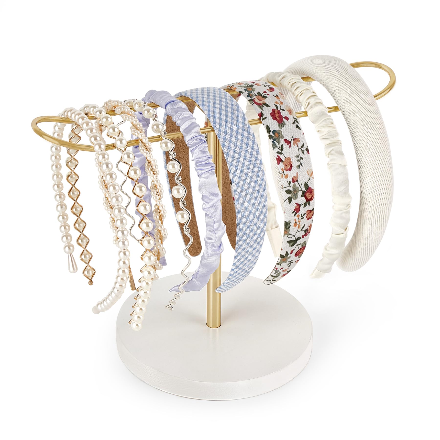 Dahey Headband Holder Metal Headband Organizer Hair Hoop Display Stand, Modern Hair Accessories Organizer Storage Hair Ropes Bracelets Bangles College Dorm Room Decor for Women and Girls, Gold