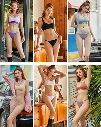 FINETOO Adjustable G String Thongs for Women Cotton Underwear Low Rise T-back Sexy Tangas Lace Trim Breathable 6 Pack S-XL