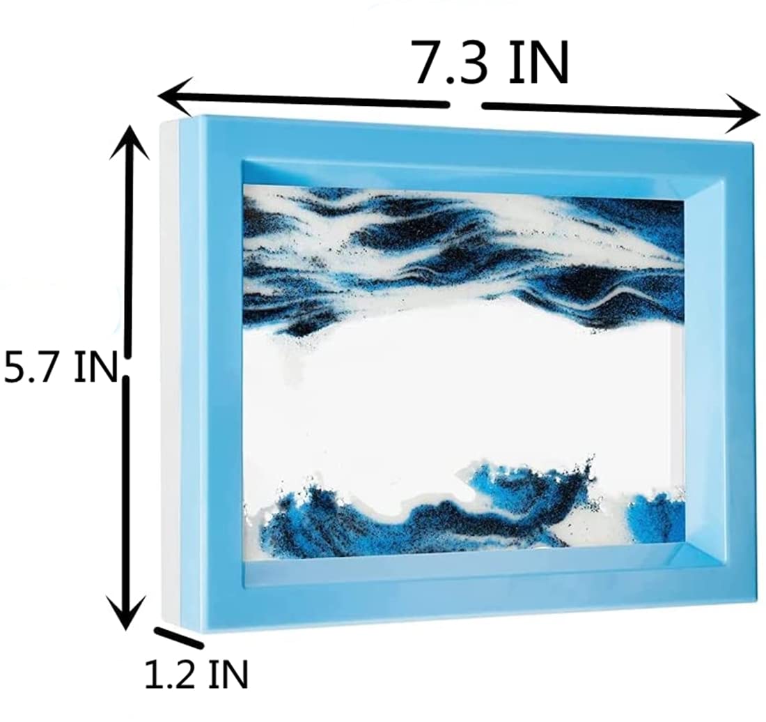 FUNJIA Moving Sand Art Picture, 3D Deep Sea Sandscape in Motion Display, Flowing Sand Art Decor for Sensory Calming Fidget, Desktop Home Office Work Decor (Blue)