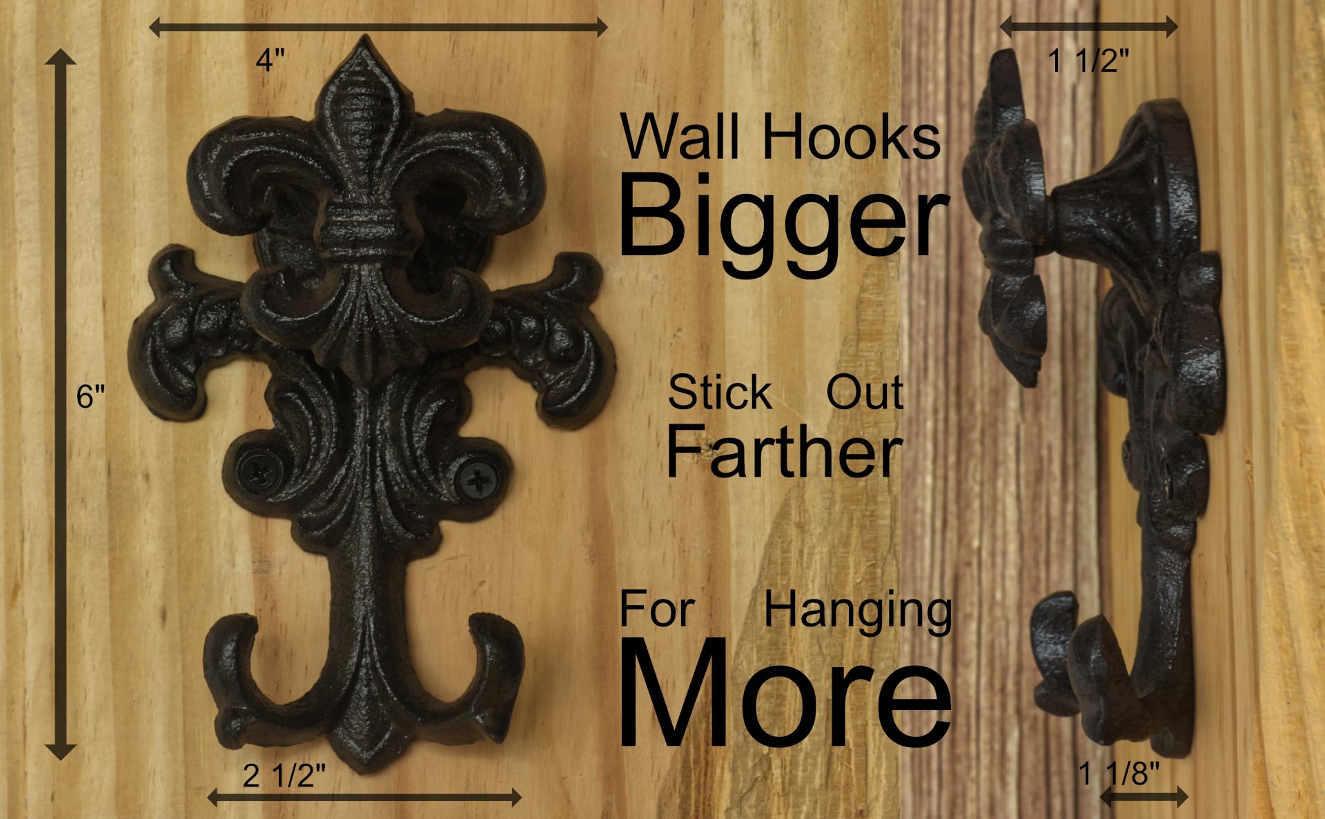 Stelalloy Decorative Wall Hook - Cast Iron Hooks - Black Coat Hooks Towel Hooks for Bathroom Hat Holder Purse Hook - Rustic Coat Hooks Wrought Iron Hooks - Garden Hooks - Pool Hooks