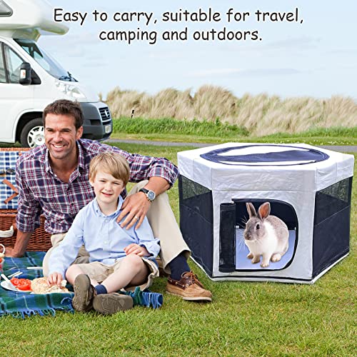 Hamiledyi Portable Pet Playpen Medium Size Foldable Bunny Playpens Outdoor Small Pet Cage Tent for Kitten Puppy Guinea Pig Rabbits Hamster Chinchillas(Grey)