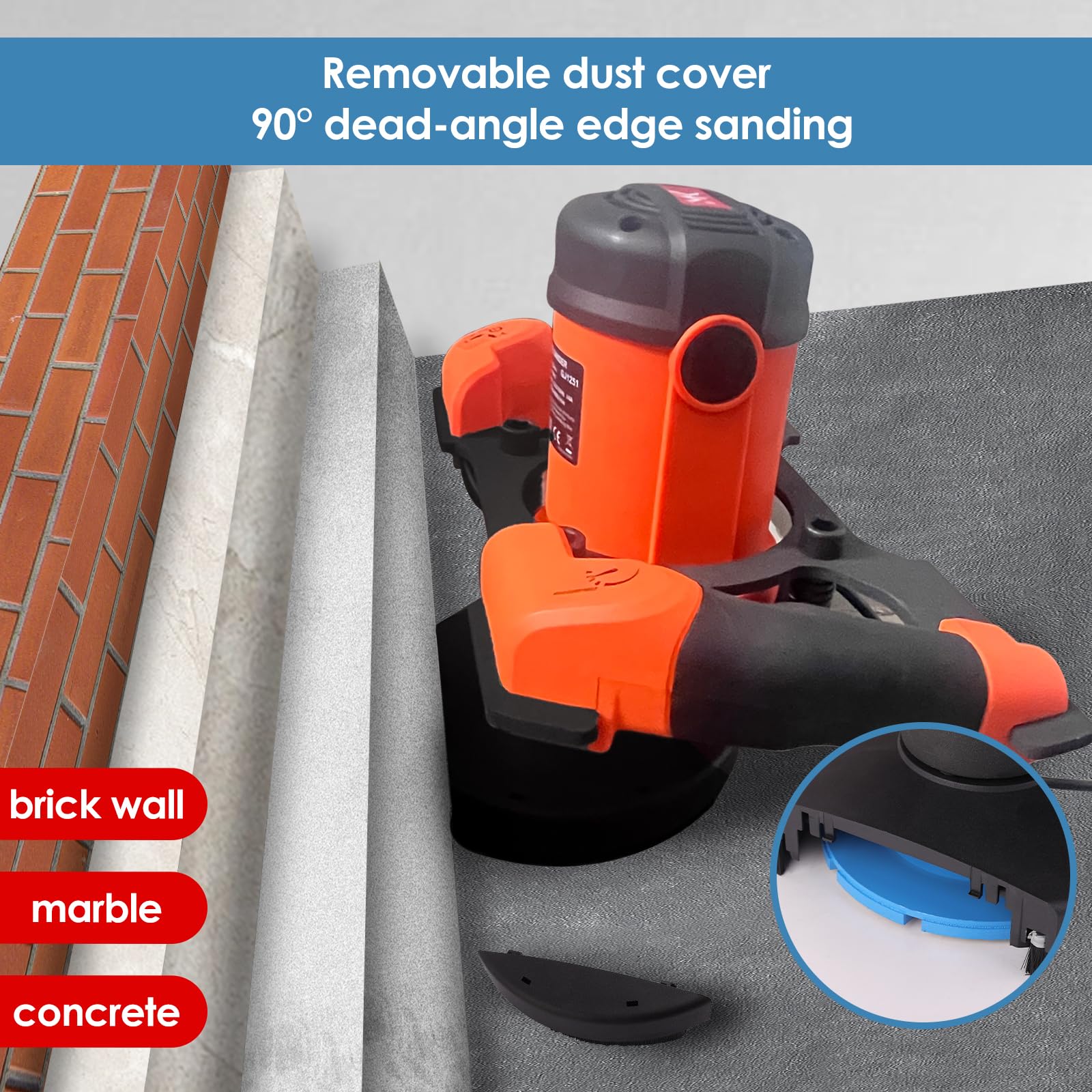 BOYIKSH Concrete Grinder, GJ1251, 5" Low-Vibration Concrete Surfacing Renovation Sander with Dust Extraction Tube, Edging Capacity, 1800W 120V 60Hz