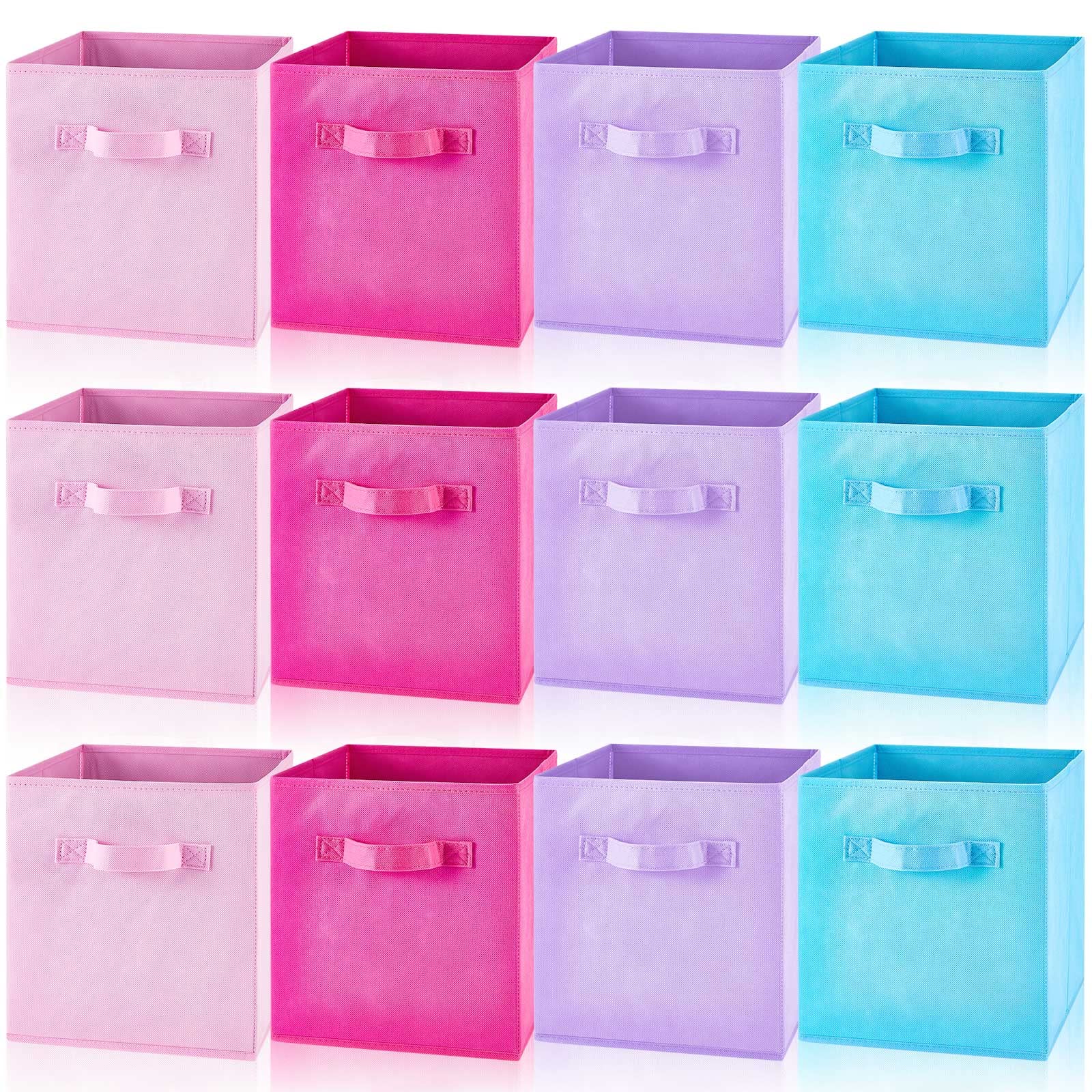 Yinder 12 Pcs Cube Storage Bin 11'' Fabric Storage Cubes Colorful Bins for Cube Storage Foldable Cube Storage for Classroom Organizer Bins Fabric Cubby Boxes for Shelf(Sky Blue, Purple, Pink, Rose)