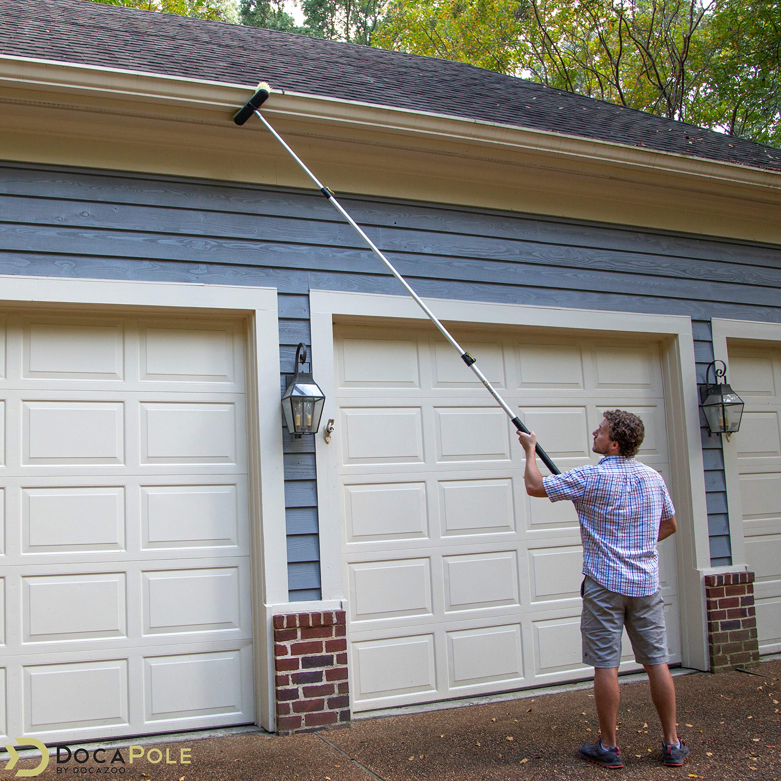 DOCA Floor Scrub Brush with Long Handle - 5-12 Ft Extension Pole (18+ Ft Reach) - Outdoor Broom - Car Wash Brush with Long Handle Also for House Siding, Deck, Patio & More