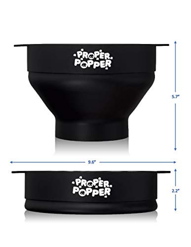 The Original Proper Popper Microwave Popcorn Popper, Silicone Popcorn Maker, Collapsible Bowl BPA Free & Dishwasher Safe - (Black)