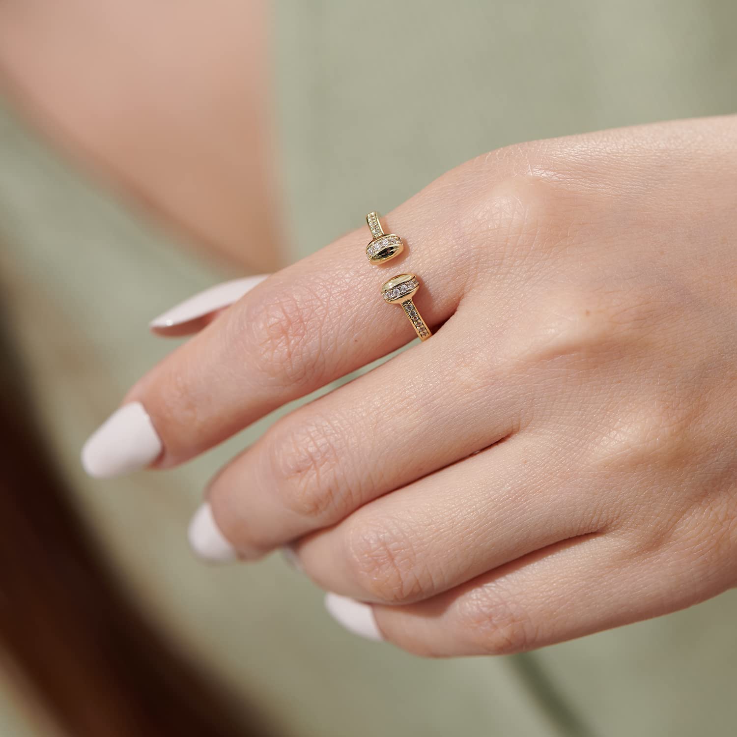 AllenCOCO Gold Plated Stackable Ring for Women Trendy, Adjustable Knuckle Cute Band Ring with Cubic Zirconia for Girl Mother's Day Gift Adjustable Size 5 to 7 (D-14K Gold)