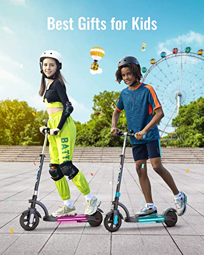 Gyroor Kids Electric Scooter, with 200W Motor & LED Visible Display, Colorful Lights, Adjustable Speed and Height, 10 Mph & 10 Miles Range Electric Scooter, Electric Scooter for Kids Ages 8-12, Silver