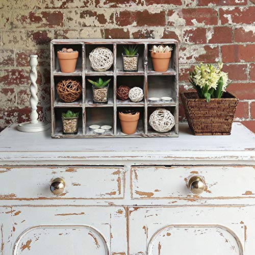 MyGift Torched Wood Shadow Box Display Case, Wall Mounted Cubby Collectible Storage Shelf, Crystal Display Shelves with 12 Compartments