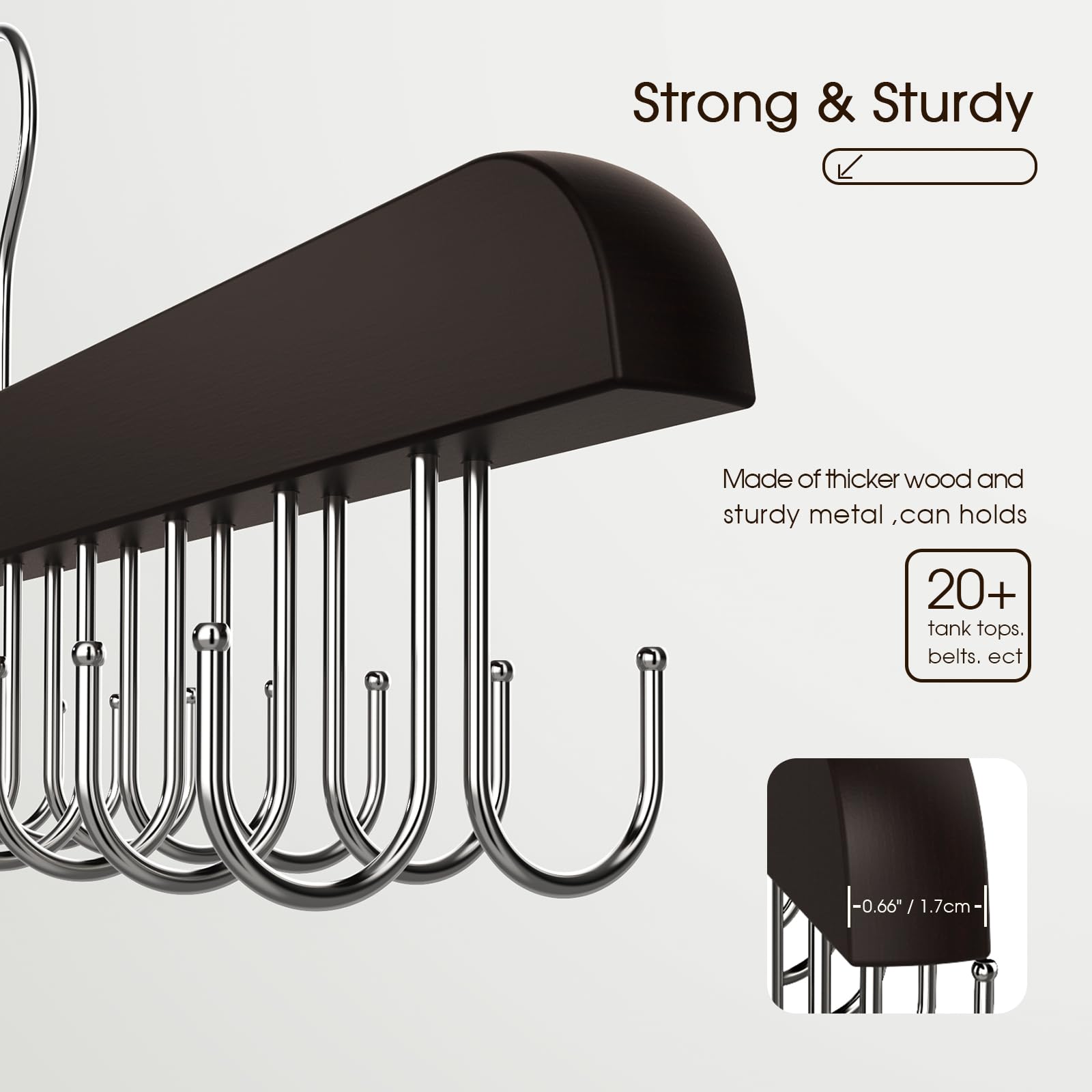 Bra Hanger 20 Hooks,Tank Top Hanger Space Saving,Closet Organizers and Storage,Bra Hangers for Closet Organizer,Organization and Storage for Sport Bras,Camisoles,Bathing Suit,Belt,Tie,etc,1 Pack,Black