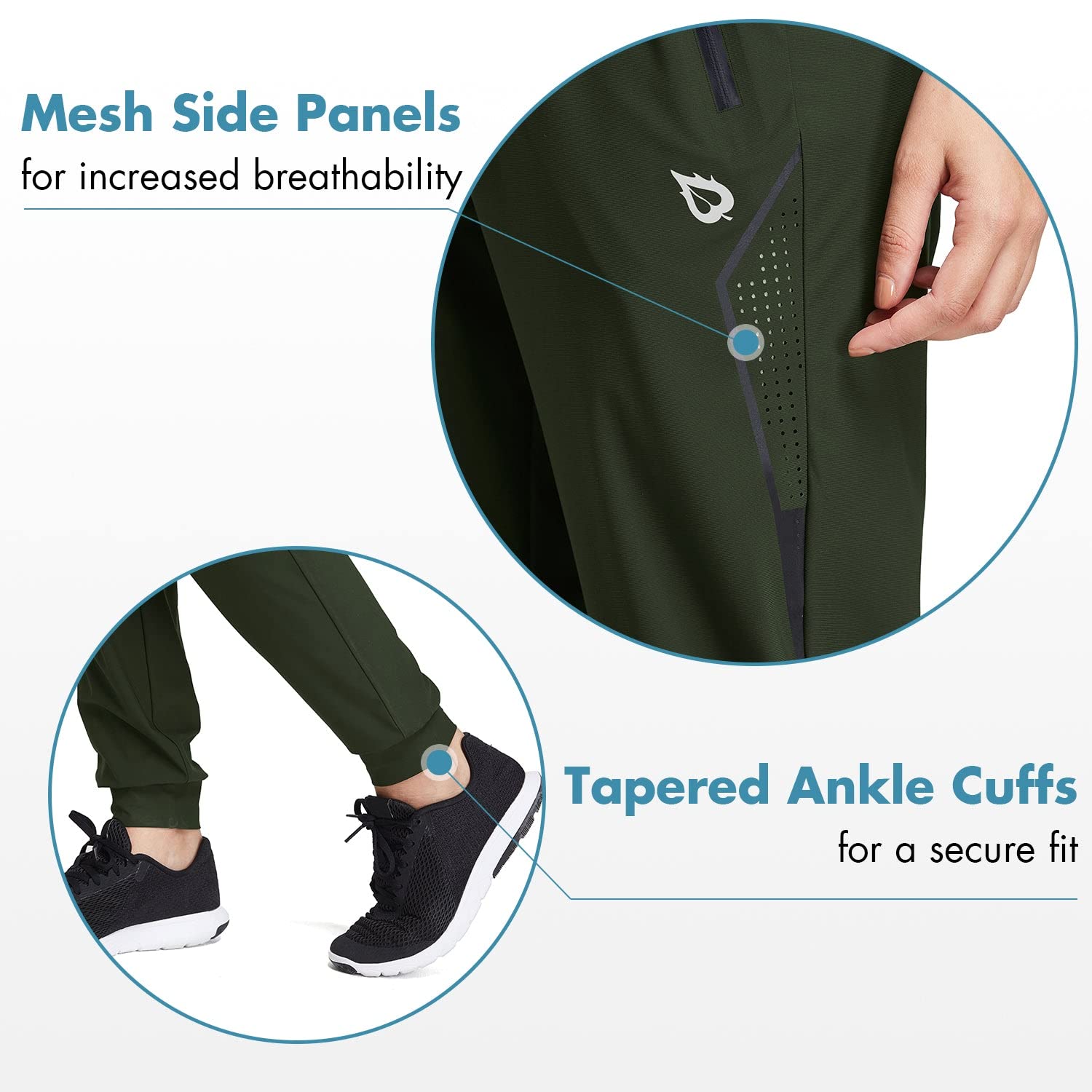 BALEAF Women's Lightweight Hiking Joggers Quick Dry Running UPF 50+ Pants Athletic Zipper Pockets Army Green L