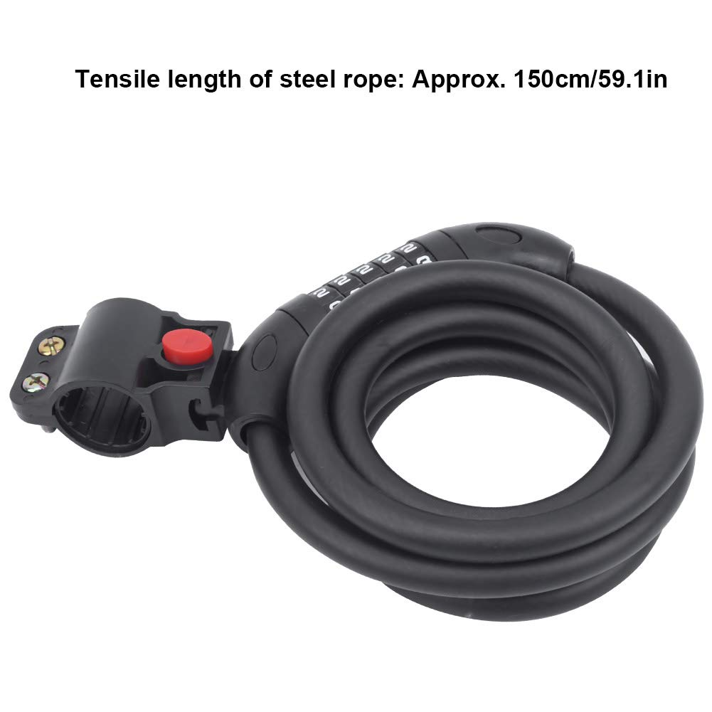 Beaswhca 1.5m Steel Alloy Heat-Treated Portable Anti-Theft bar Lock Disc Brake Lock Mountain Bike Lock 5-Digit Combination Code