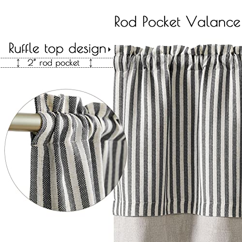 jinchan Striped Valance Curtain Blackout Kitchen Valance for Windows Pinstripe Valance for Living Room 18 Inch Double Layer Farmhouse Window Valance Overlay Valance Rod Pocket 1 Panel Black on Beige