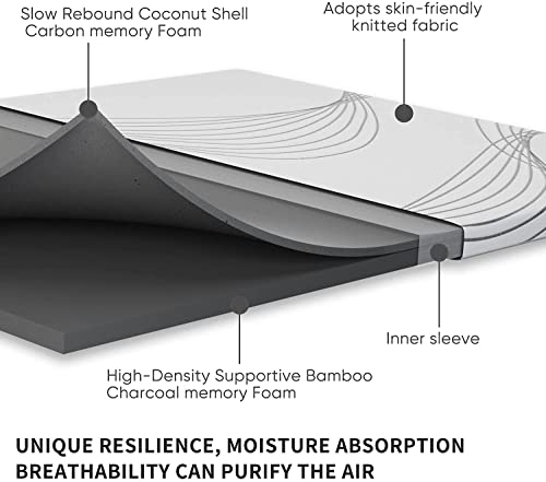 FLEXPEDIC 3D Breathable Mesh Cover and Coconut Shell Carbon Twin Memory Foam Firm Mattress Topper 2 Inch, Double-Sided Cooling Pad with Non-Slip Ventilated Cover, Pressure-Free Mattresses Toppers