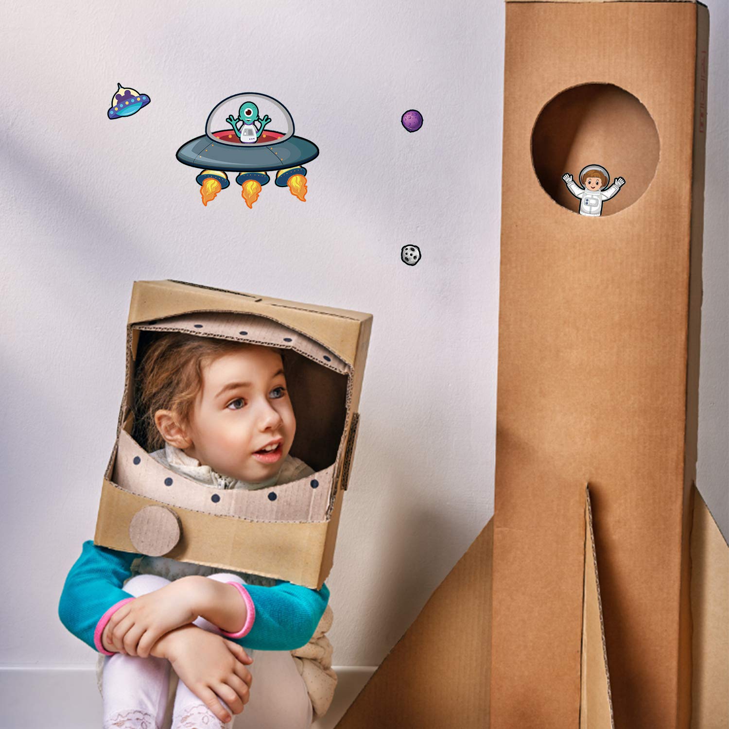 Konsait 48Sheets Outer Space Make Your own Stickers, Make A Face Stickers Solar System Universe Outer Space Theme Party Favor Stickers for Boys Girls Birthday Goodie Bag Filler School Rewards