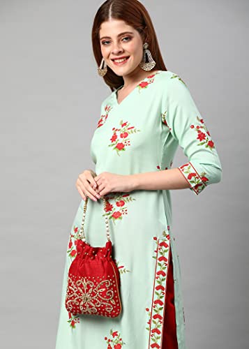 Elina fashion Indian Stitched Kurti for Womens With Pant | Rayon Printed Readymade Kurta Kurtis Light Green