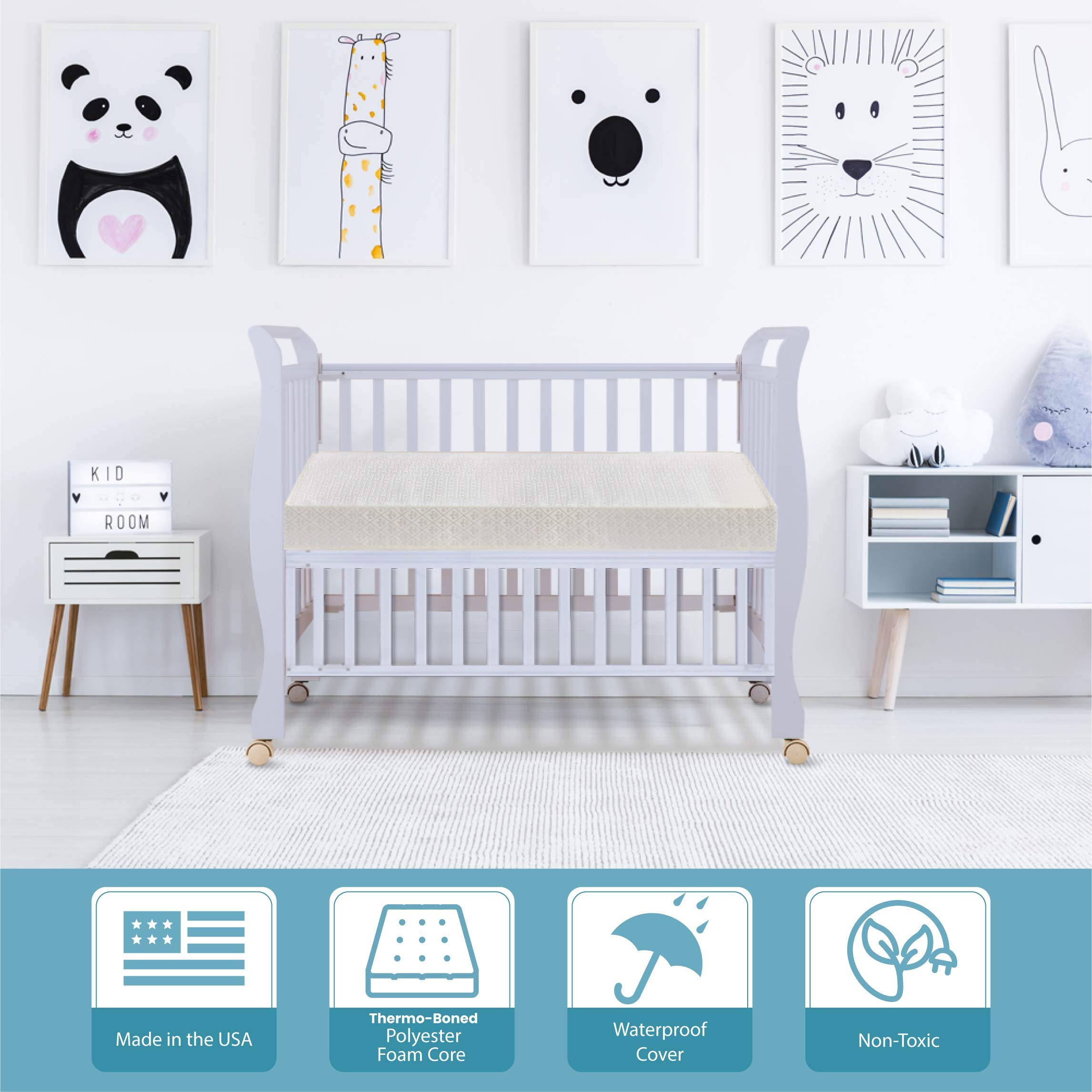 LA Baby 3" Waterproof Mini/Portable Crib Mattress Pad with 100% Organic Cotton Layer, for Non-Full Size Cribs Only - Made in USA