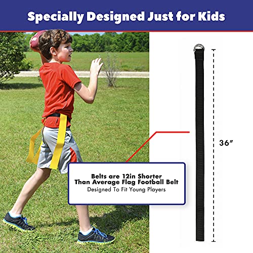 Flag Football Set Kids – Premium 14 Player, 62 Piece Kids Belts and Flags Kit Includes 3 Flags Per Belt Plus a Bonus 6 Replacement Flags