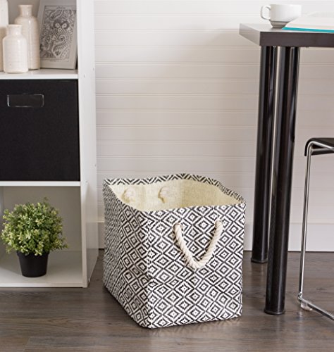 DII Woven Paper Storage Bin, Geo Diamond, Black, Medium Rectangle