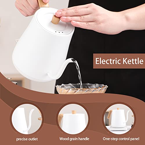 ECUZE Gooseneck Electric Kettle, Pour Over Coffee and Tea Kettle, 100% Stainless Steel Inner with Leak Proof Design, 1000W Rapid Heating 0.8L (Wood Handle)