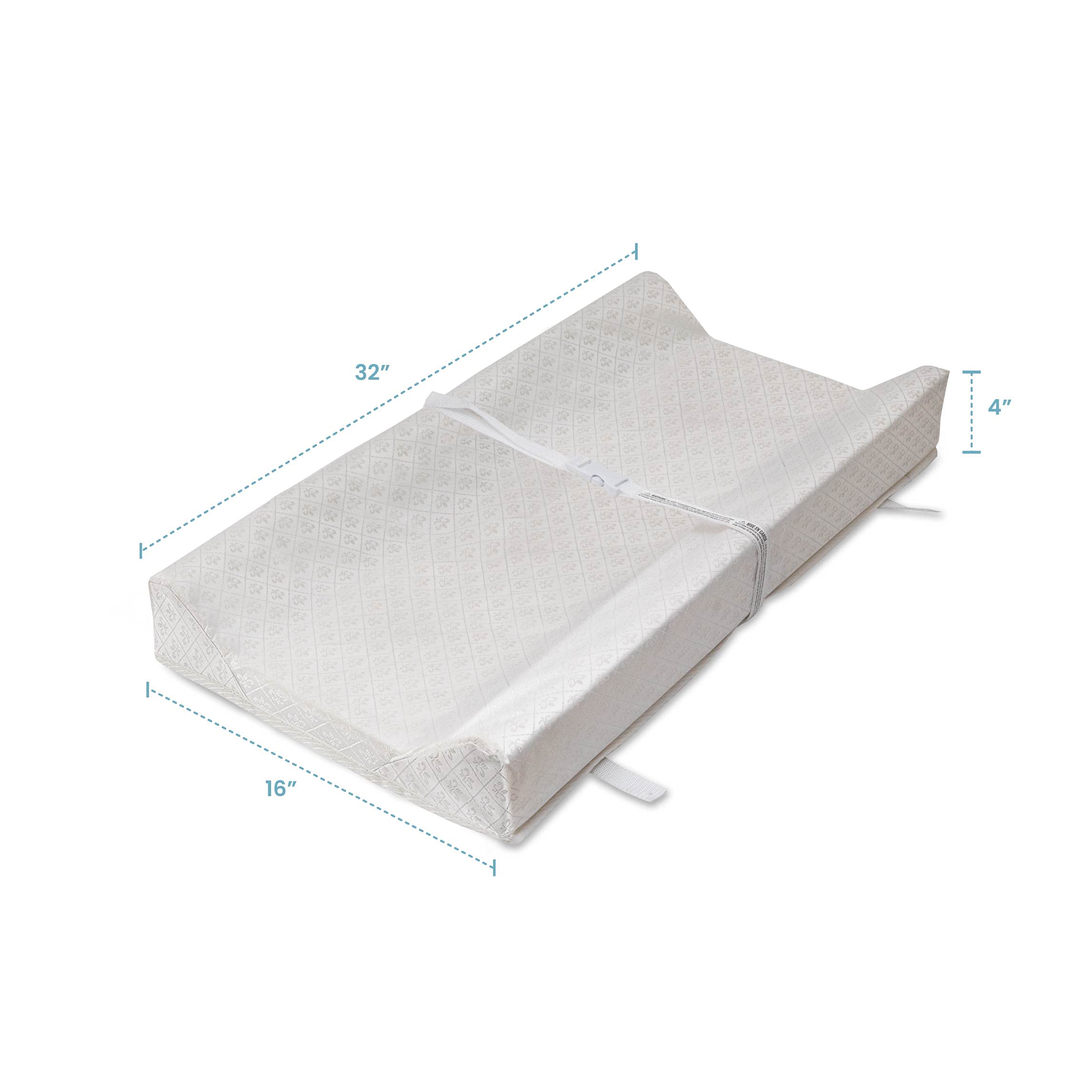 LA Baby Contoured Waterproof Diaper Changing Pad, 32" with 100% Organic Cotton Layer - Made in USA. Non-Skid Bottom, Safety Strap, Fits All Standard Changing Tables/Dresser Tops