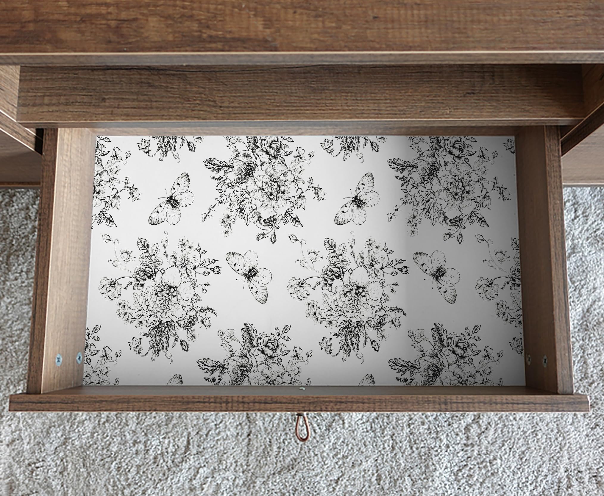 Micpolo Floral and Butterfly Self Adhesive Shelf Liner for Kitchen Bedroom Cabinets Waterproof Drawer Liner Dresser Vinyl Rolls 17.7In X 78.7In