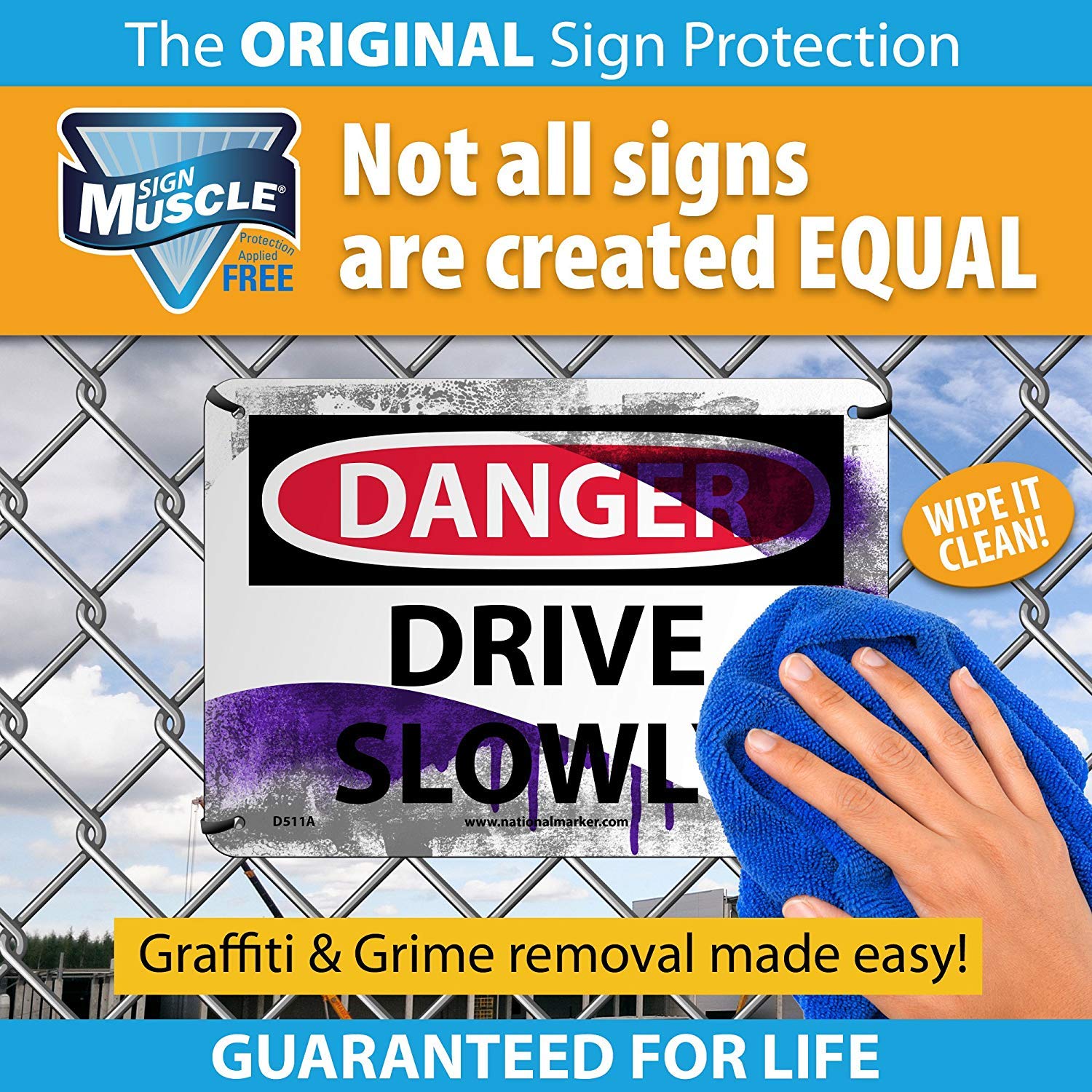 NMC HDFS210 Heavy Duty Floor Stand Sign, Legend "DANGER - RESTRICTED AREA", 10-3/4" Length x 24-5/8" Height, Black on Yellow