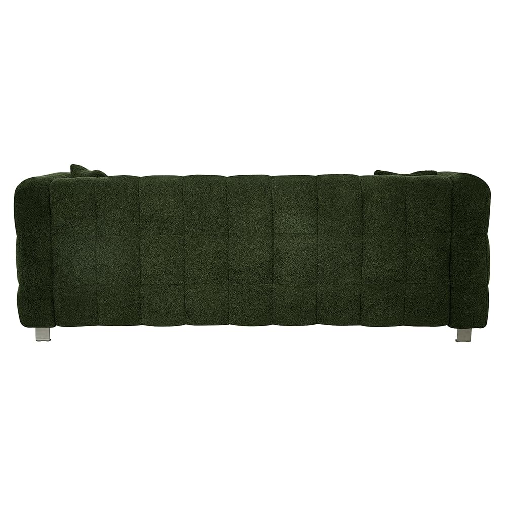 BSYEIO Modern Sofa Couch with Metal Legs Upholstered Tufted 3 Seater Couch with 2 Pillows Comfy Boucle Couch for Living Room, Bedroom, Office, 80 Inch Wide (Green-Teddy)