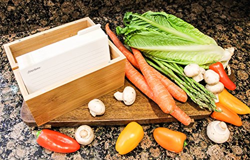 The Splendid Chef Recipe Set | Sturdy Bamboo Recipe Box with 20 Dividers and 100, 4x6 Recipe Cards