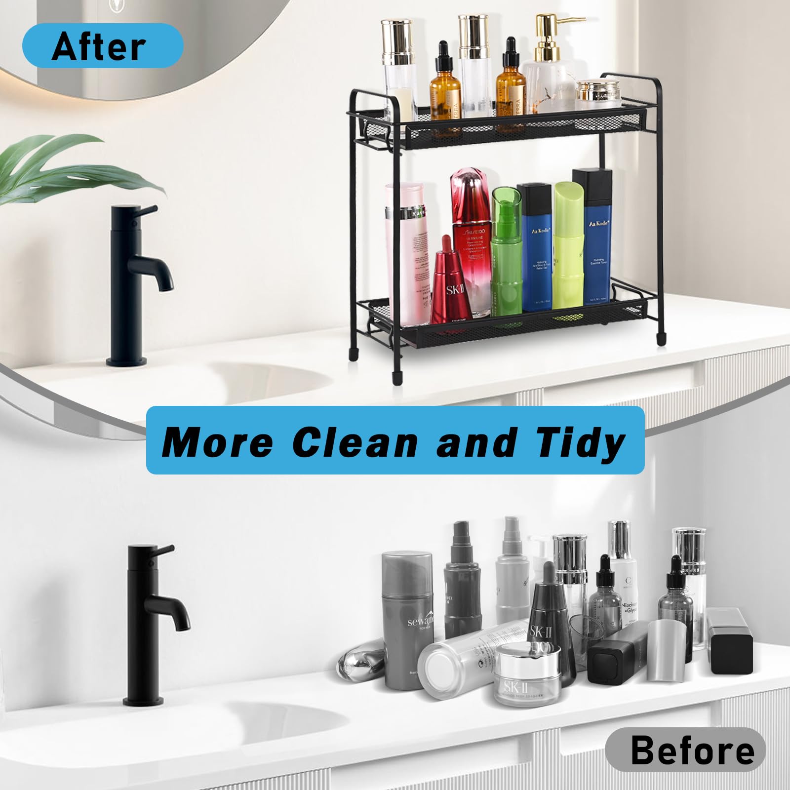 BTideas Bathroom Organizer Countertop, 2 Tier Countertop Organizer for Bathroom Counter, Countertop Bathroom Organizer, Spice Rack Organizer for Kitchen Vanity Organizer