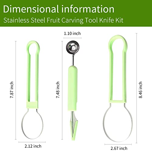 Esmartlife Melon Baller Scoop Set, Professional 4 In 1 Stainless Steel Fruit Carving Tools Knife Kit,Fruit Scooper Double Sided Melon Baller for Watermelon Ice Cream(Green)