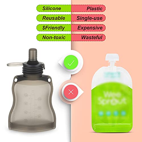 haakaa Reusable Silicone Yummy Pouch - Squeeze Refillable Baby Food Container| Self Feeding Puree,Smoothie Toddler Sippy Cup| Breastmilk Storage Bag|Freezer Safe Cereal Feeder Bottle 6M+,4.6 fl oz