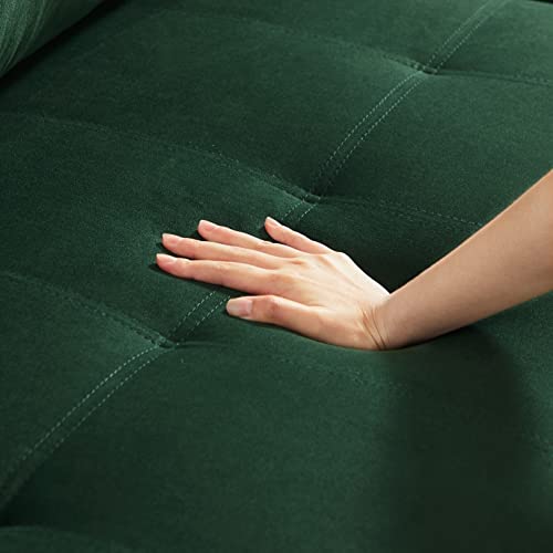 HABITRIO Sectional Sofa with Pull Out Bed, Green Velvet Upholstered 2 Seats Sleeper Sofa and Reversible Chaise Lounge w/Storage, Modern Design 88" L-Shaped Sleeper Sofa for Living Room, Apartment