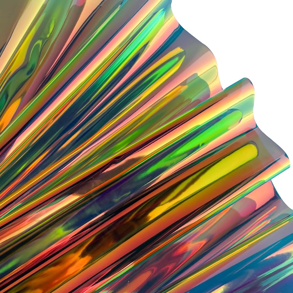 ONEART | 16 Gauge Holographic Iridescent Plastic Vinyl, 16"x54" Transparent Vinyl Fabric-Cadet Blue