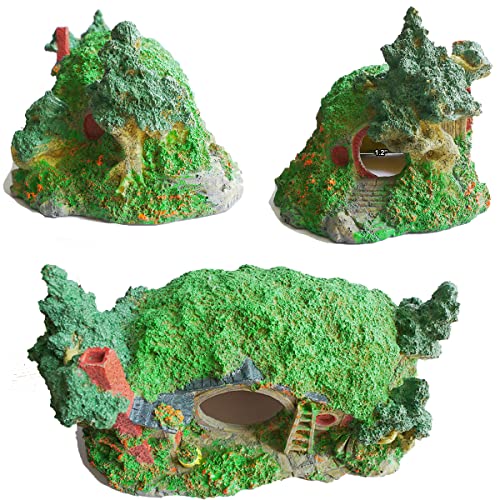DUGUWEI Aquarium Decoration Small Animal Hideout House Fish Tank Ornament Reptile & Insect Shelter Cage Size Large (11''x7''x6'')