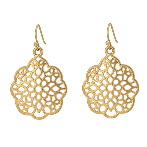 ALLISON ROSE ATELIER – Boho Dangle Earrings – Worn Gold Plating with Medallion Filigree Design. Lightweight Bohemian Drop Earrings for Women.