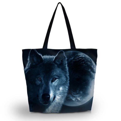 icolor Wolf Convenient Shoppers Tote Beach School Shopping Bag Large Grocery Eco Friendly Market travel Sports Handle case Bag shoulder bag Reusable Portable Storage HandBags YGWB-20