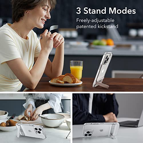 ESR for iPhone 14 Pro Max Case, 3 Stand Modes, Military-Grade Drop Protection, Supports Wireless Charging, Slim Back Cover with Stand, Phone Case for iPhone 14 Pro Max, Metal Kickstand Case, Clear