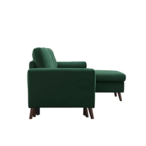 HABITRIO Sectional Sofa with Pull Out Bed, Green Velvet Upholstered 2 Seats Sleeper Sofa and Reversible Chaise Lounge w/Storage, Modern Design 88" L-Shaped Sleeper Sofa for Living Room, Apartment