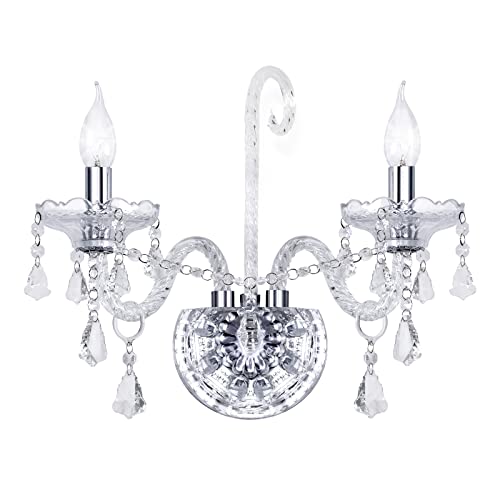CRYSTOP Vintage Crystal Wall Sconce Lighting for Bedroom Bedside, Elegant 2 Lights Crystal Wall Light European Style Decorative, Luxury Sconces Wall Lamp for Bathroom, Entryway Sconce Light