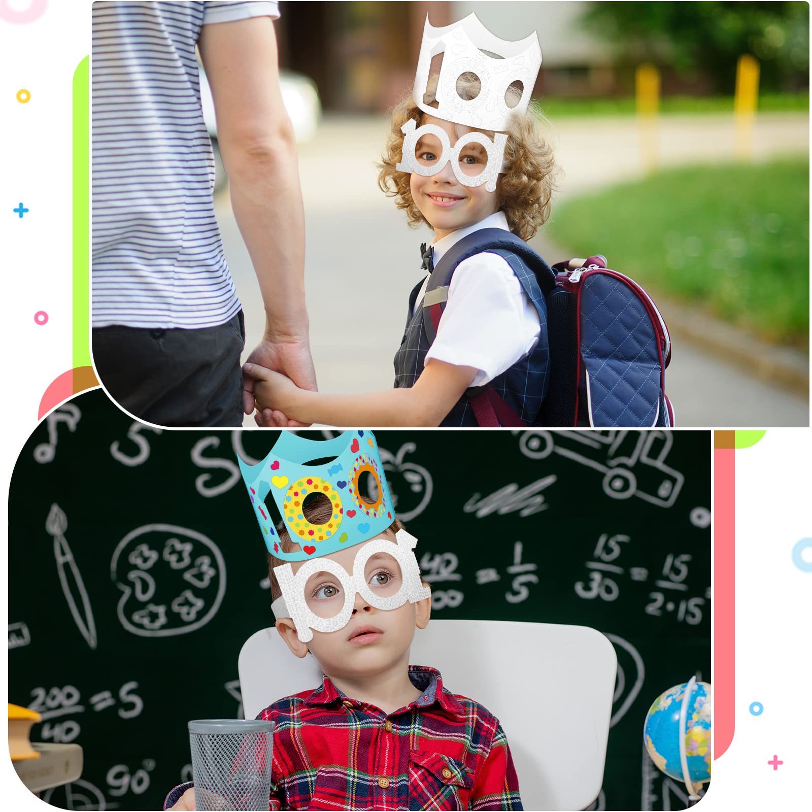 Civaner 48 Pieces 100th Day of School Decorations Kit Includes 24 Glasses and 24 Crowns 100th Day of School Celebration for Kids Project Students Personalize Show School Spirit