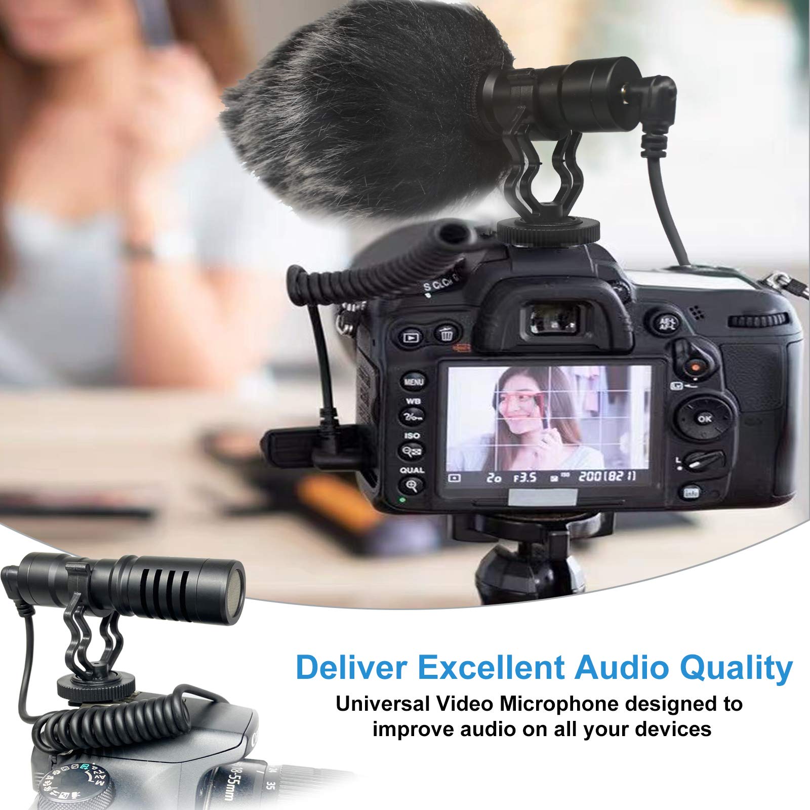 ARVOMIC Camera Video Microphone, Universal Shotgun Mic with Shock Mount, Deadcat Windscreen, Mini Tripod, Carrying Bag, Compatible with Smart Phones, Cameras, Ideal for Vlogging, Filming (AO-666B)