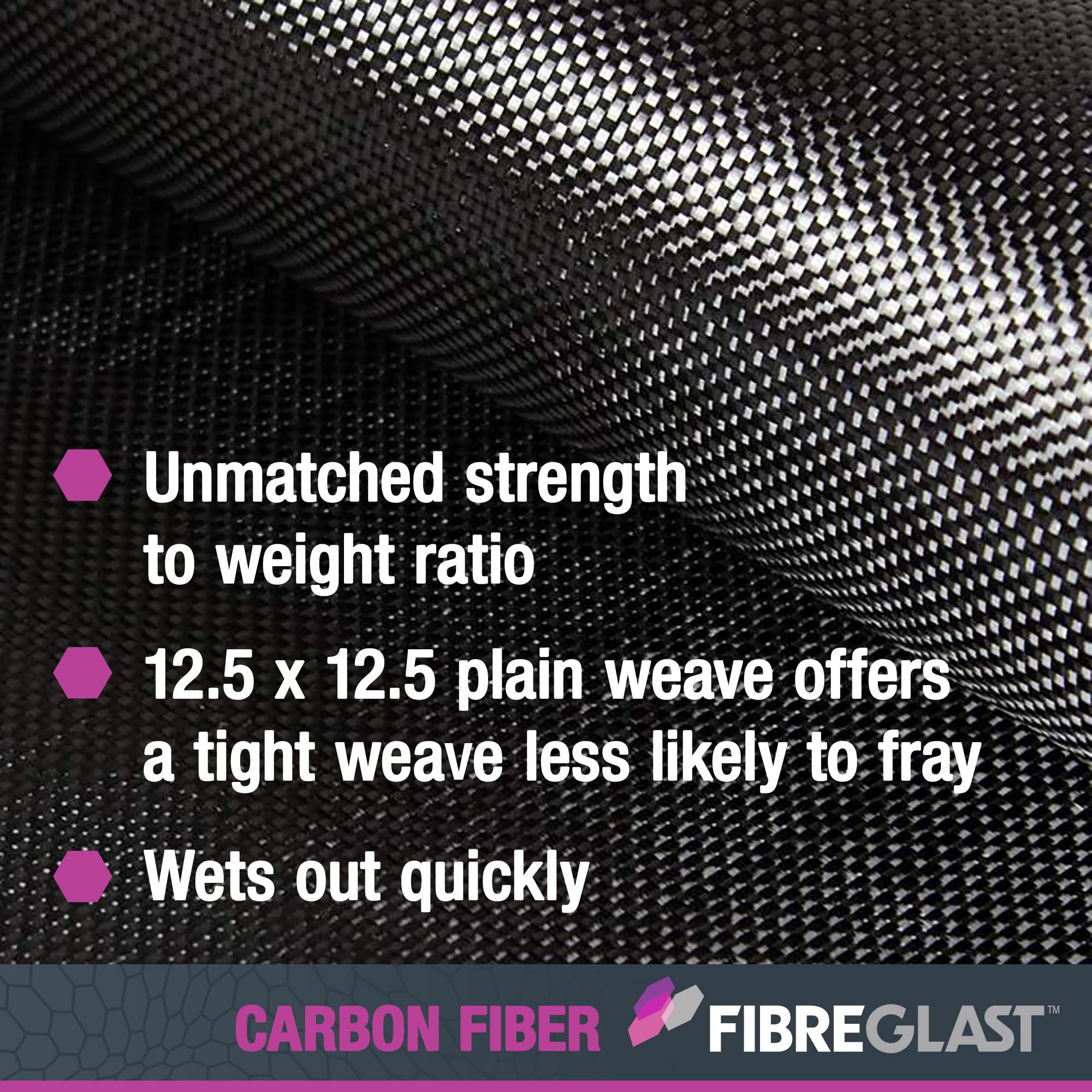 Fibre Glast Carbon Fiber Graphite Fabric, 2 inch Wide β High-Strength Lightweight Waterproof Aerodynamic Cloth Roll for Car, Air, Boat Repairs β Epoxy-Resin Compatible Fabric, 6 Oz, 50 Yards
