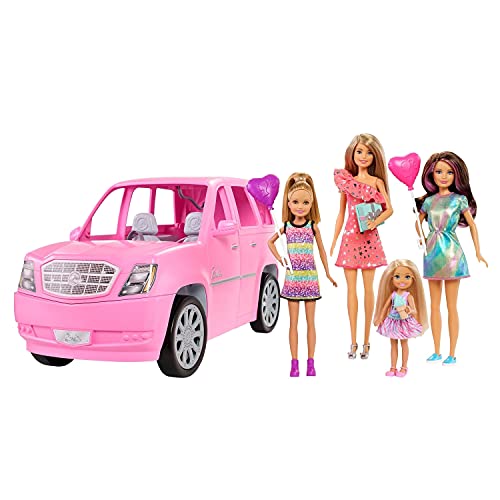 Barbie Playset with 4 Sister Dolls and Limo that Opens and Expands to 2 Feet, Includes 10+ Party Accessories, Gift for Kids 3 to 7 Years Old
