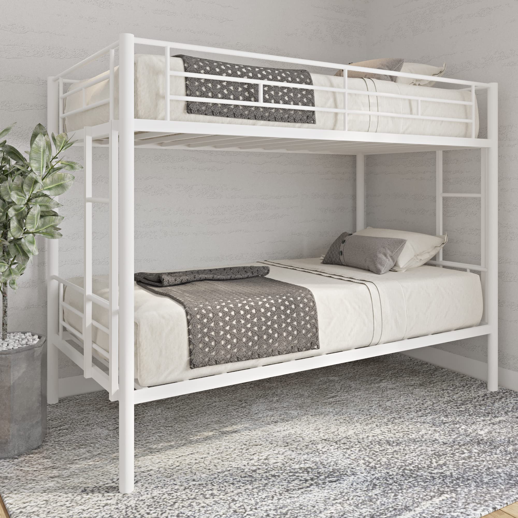 MWrouqfur Twin Over Metal Bunk Bed,Sturdy Heavy Duty Beds with 2 Side Ladders,Space Saving,No Noise,No Box Spring Needed,for Boys Girls Teens Adults