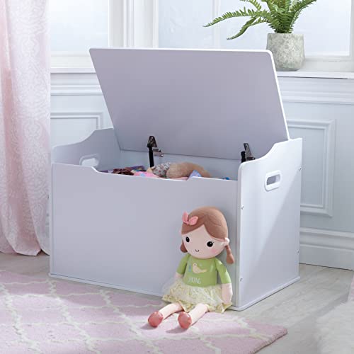 KidKraft Austin Wooden Toy Box/Bench with Safety Hinged Lid, White, Gift for Ages 3+