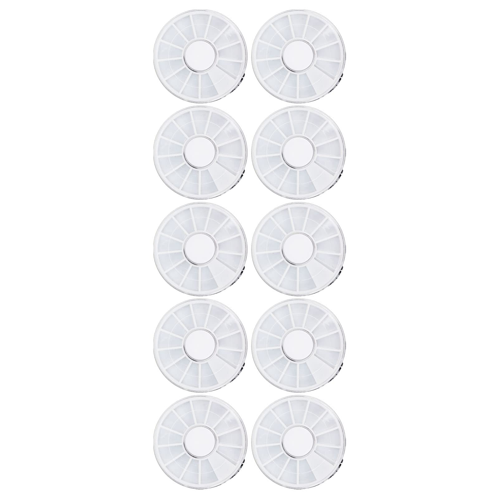 Dioche 10pcs Nail Art Storage Box, 12 Grids Round Dustproof Clear Jewelry Organize Container for Beads Earrings Pills