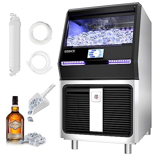 GSEICE Commercial Ice Maker Machine, Crescent Shaped Ice Cubes 280LBS/24H with 70 Pounds Storage Bin - 4.3 inch Touch Screen, Food-Grade Materials, 304 Stainless Steel Ice Making Machine