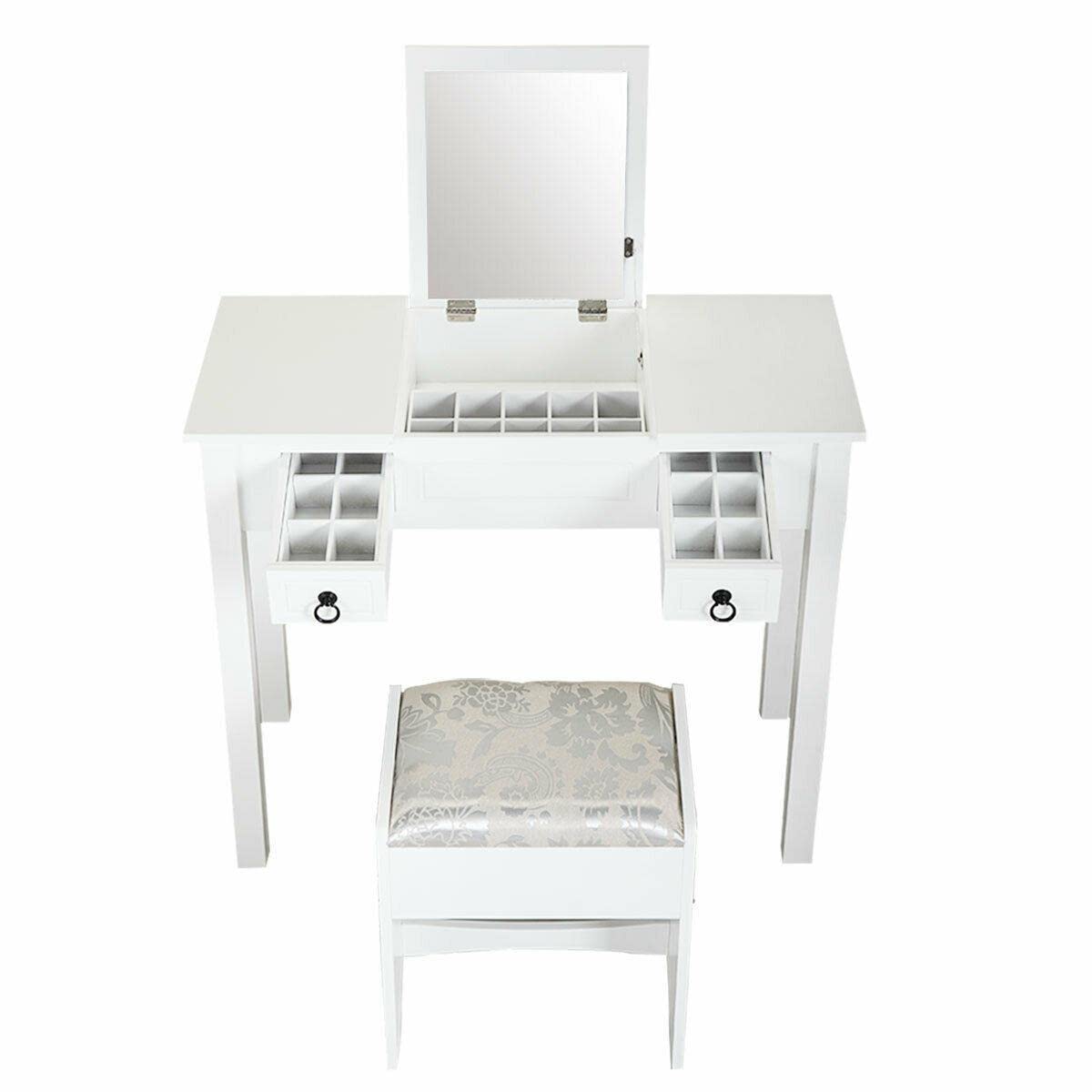 ESRW Vanity Set Makeup Dressing Table w/Stool Quir Vanity Desk Makeup Vanity Side Tables Bedroom Vanity Table Portable Desk Vanity Set