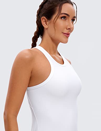 CRZ YOGA Butterluxe Womens Workout Racerback Tank Top High Neck Athletic Camisole Tanks Running Sleeveless Tops Gym Shirts White Medium