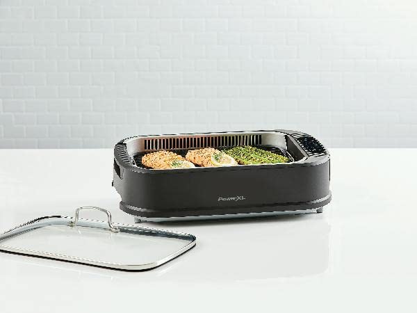 PowerXL Smokeless Grill Family Size- with Tempered Glass Lid with Interchangeable Grill and Griddle Plate and Turbo Speed Smoke Extractor Technology 22.1β X13.2β X 6.1